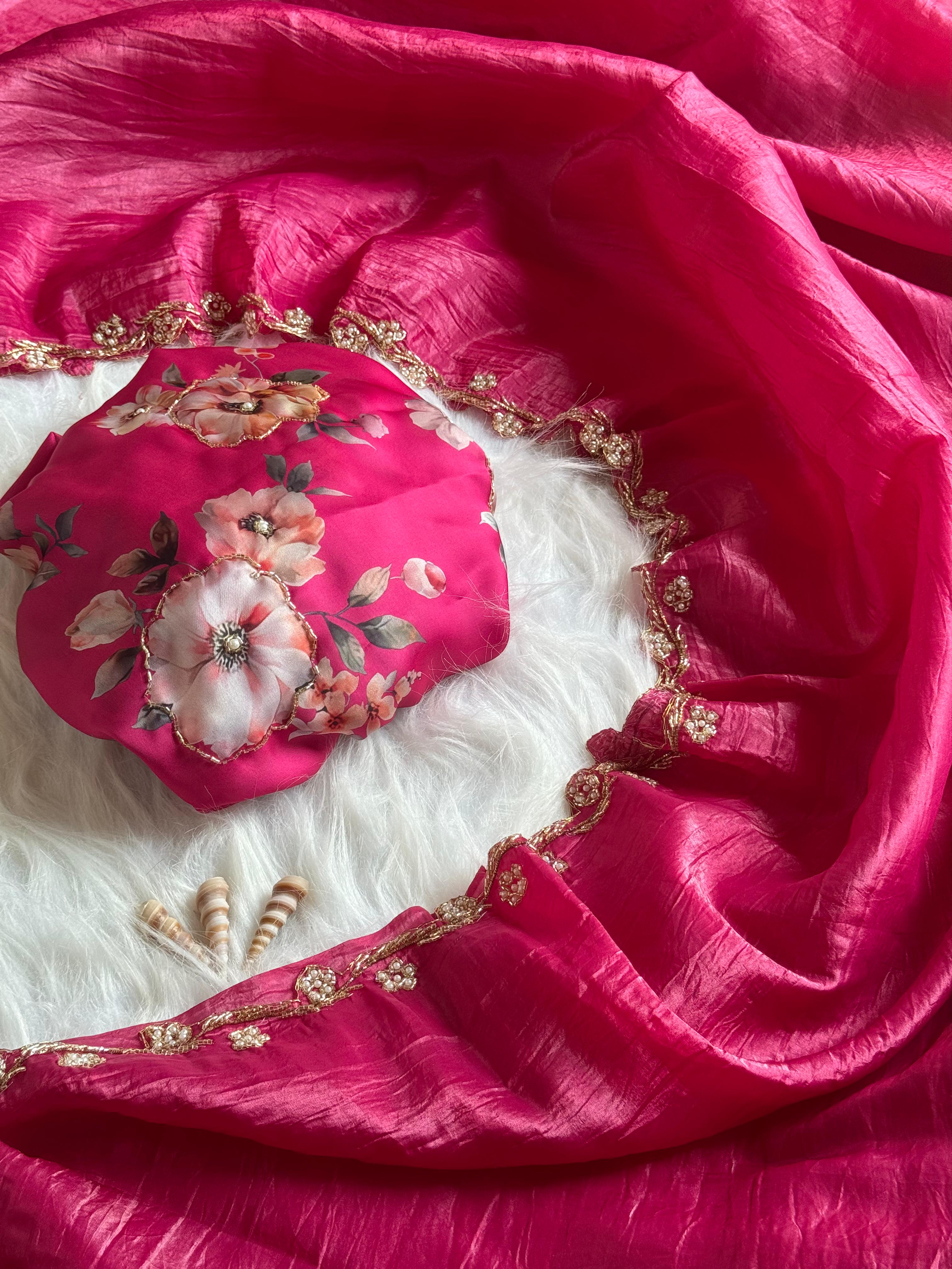 Light & Radiance Crush Silk Saree – Monamaar