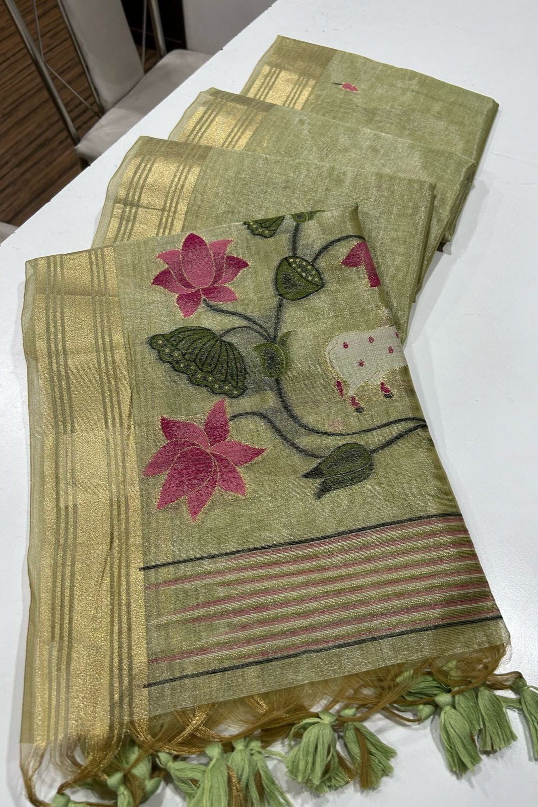 Amber Gleam Tissue Silk Saree – Monamaar