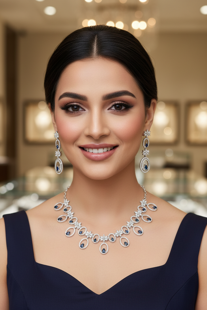 Chamak- Glow Of American Diamond Jewellery Set – Monamaar